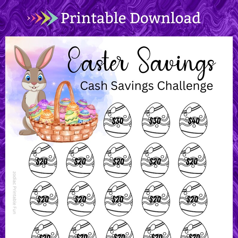 Easter Saving Challenge Printable for Easter Basket Easter Egg Hunt for ...