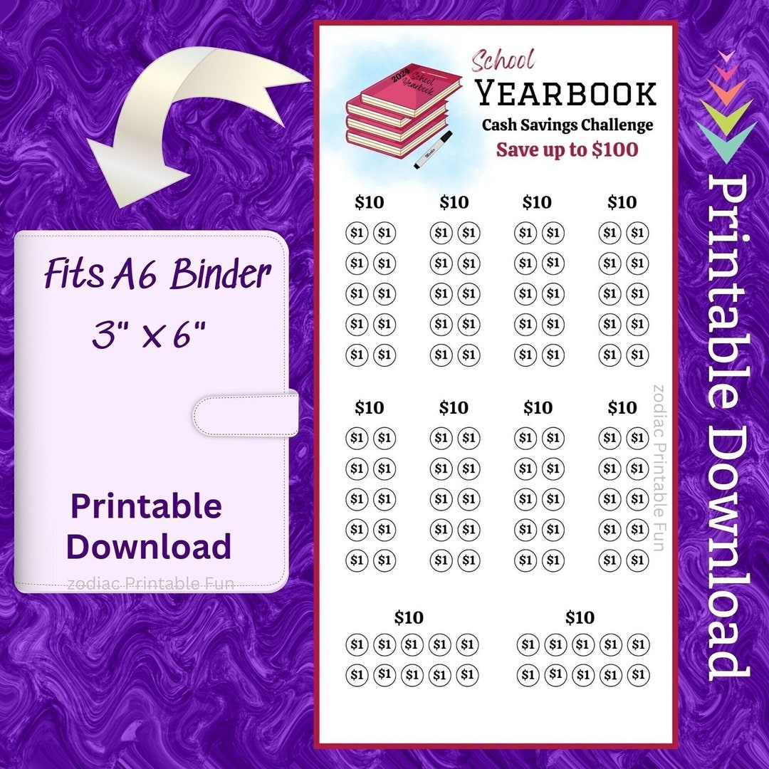 A6 School Yearbook Savings Challenge Printable Budget Binder Insert for ...