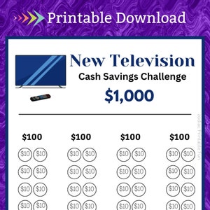 A6 TV Savings Challenge Printable Insert for Family Room Television ...