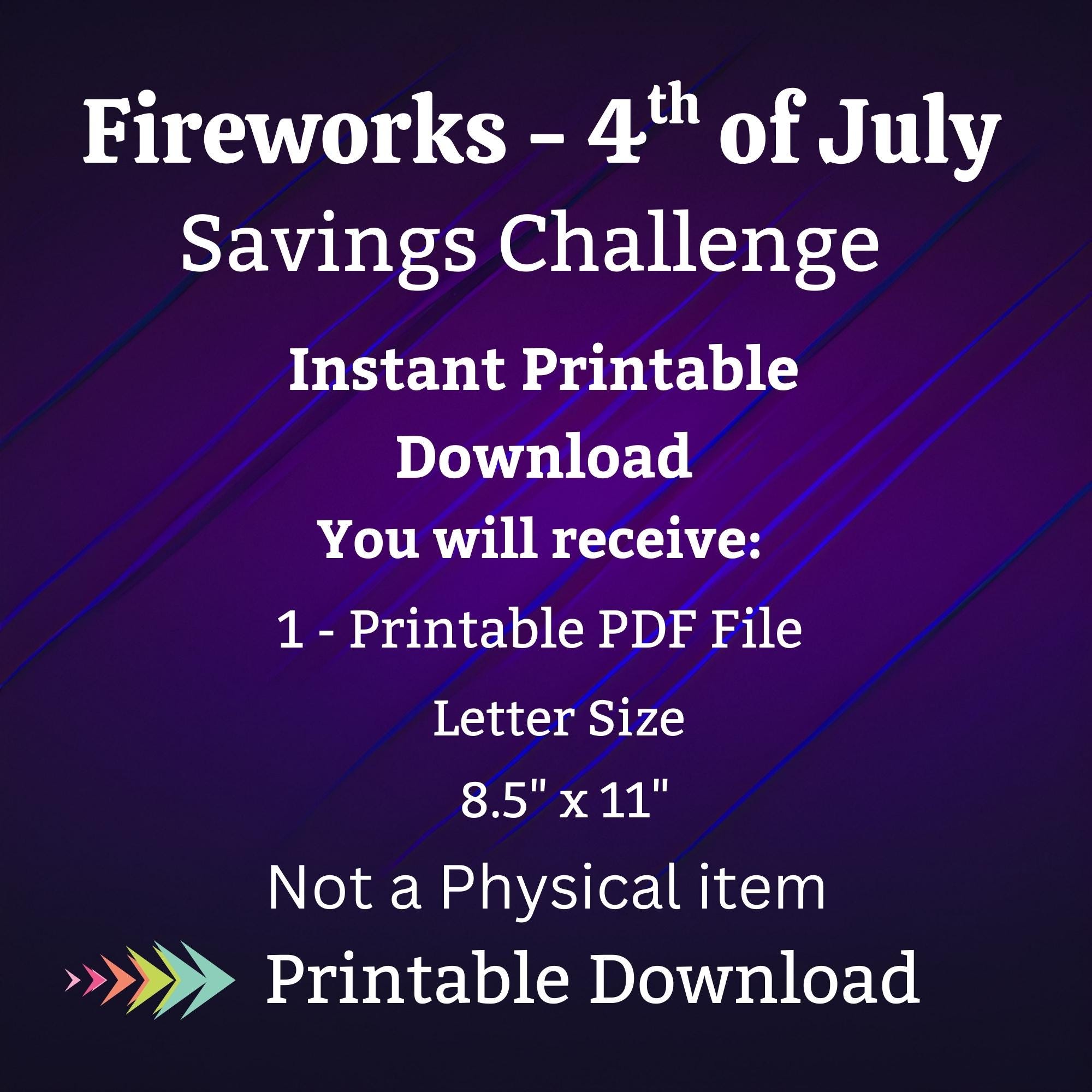 Fireworks Savings Challenge Printable 4th of July Money Saving Sinking ...