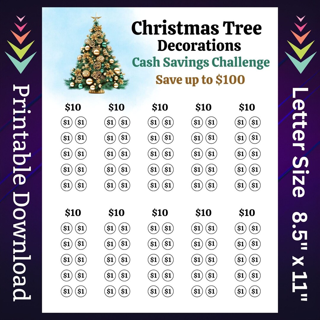 Christmas Tree Ornaments Savings Challenge Printable for Holiday Tree ...