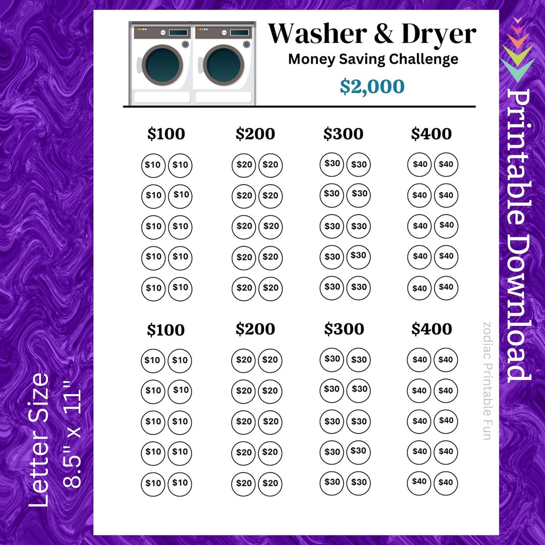 Washer & Dryer Savings Challenge Printable for Home Laundry - Etsy