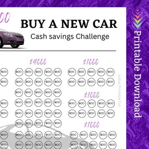 New Car Cash Savings Challenge Printable for Vehicle Purchase - Etsy