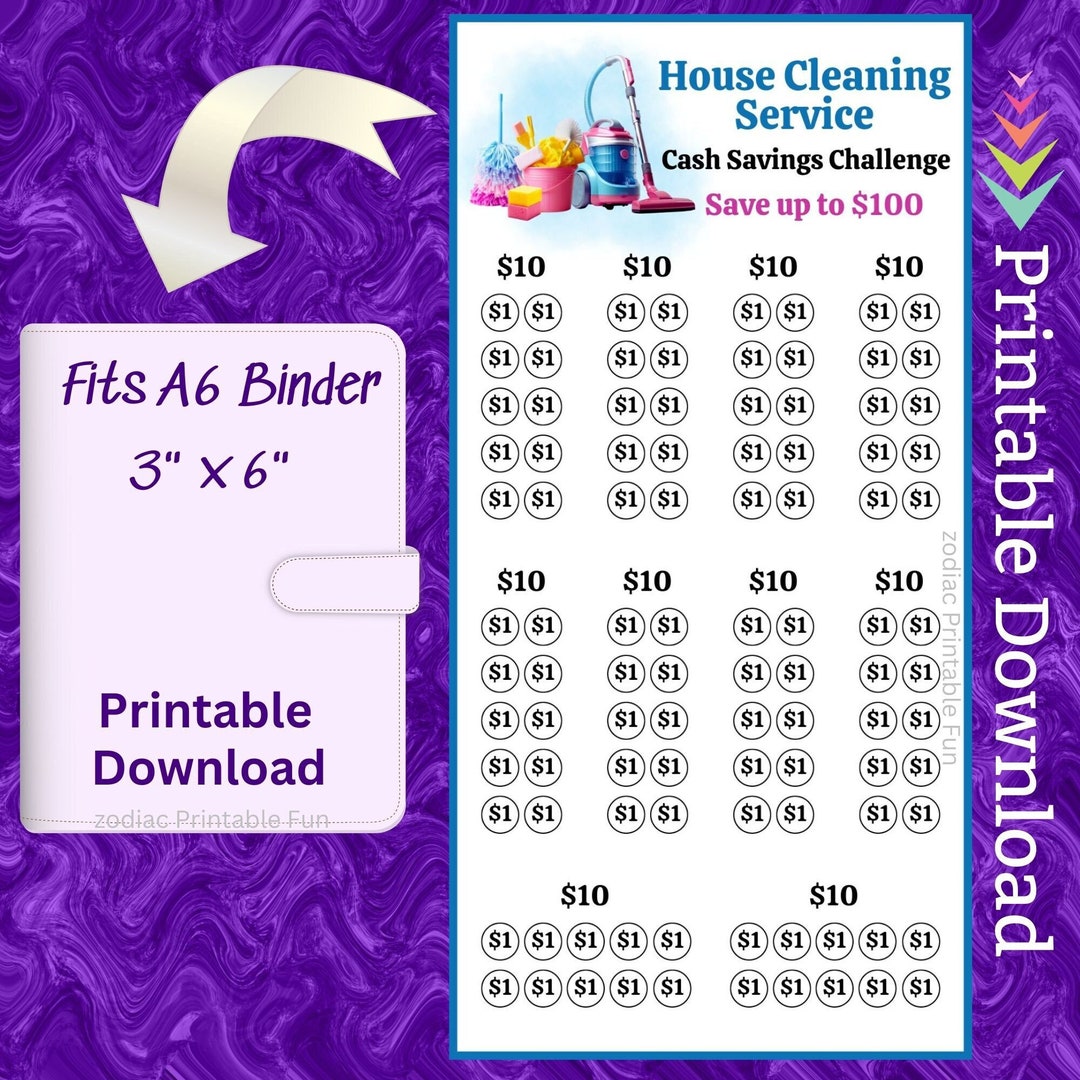 A6 House Cleaning Service Savings Challenge Printable for Family Weekly ...