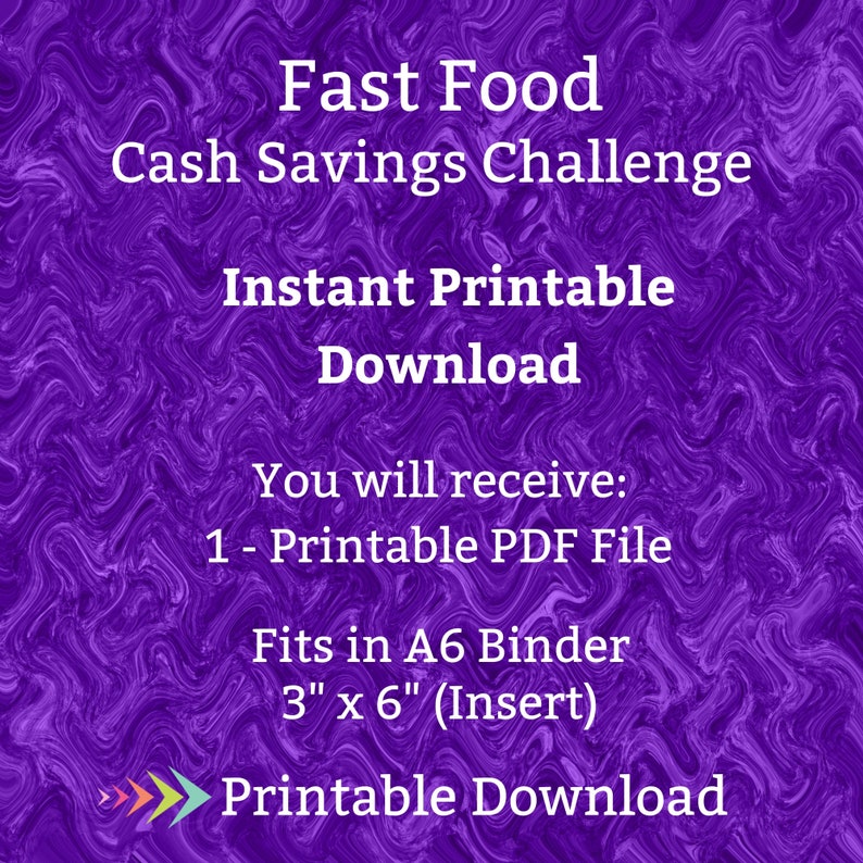 A6 Savings Challenge Printable Insert for Fast Food Restaurant Money ...