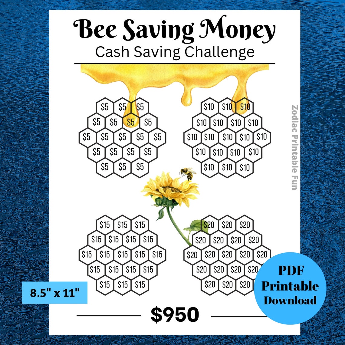 Honey Comb Saving Challenge Printable Cash Savings - Etsy