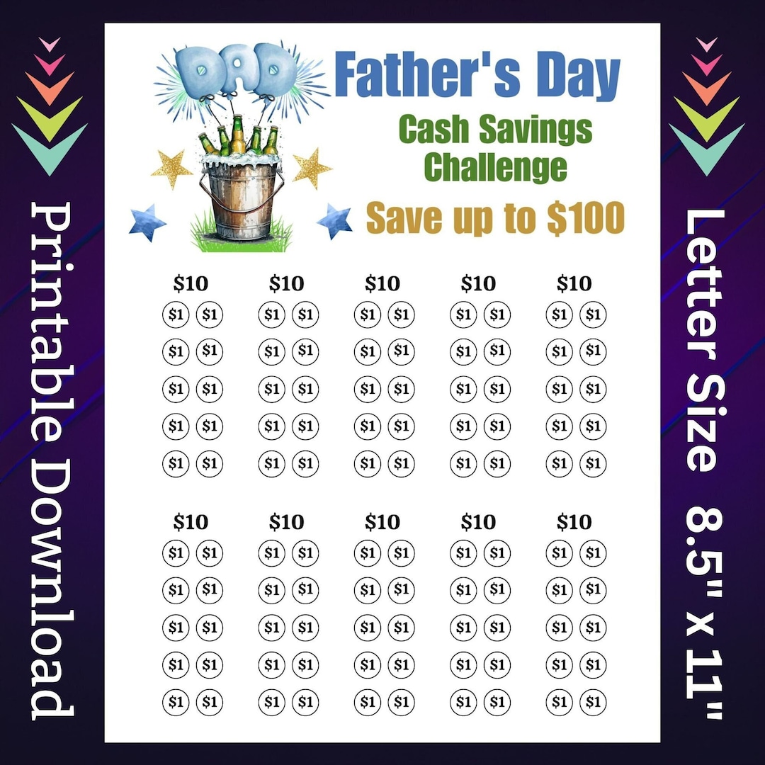 Fathers Day Savings Challenge Printable for Dad Gift Money Saving ...