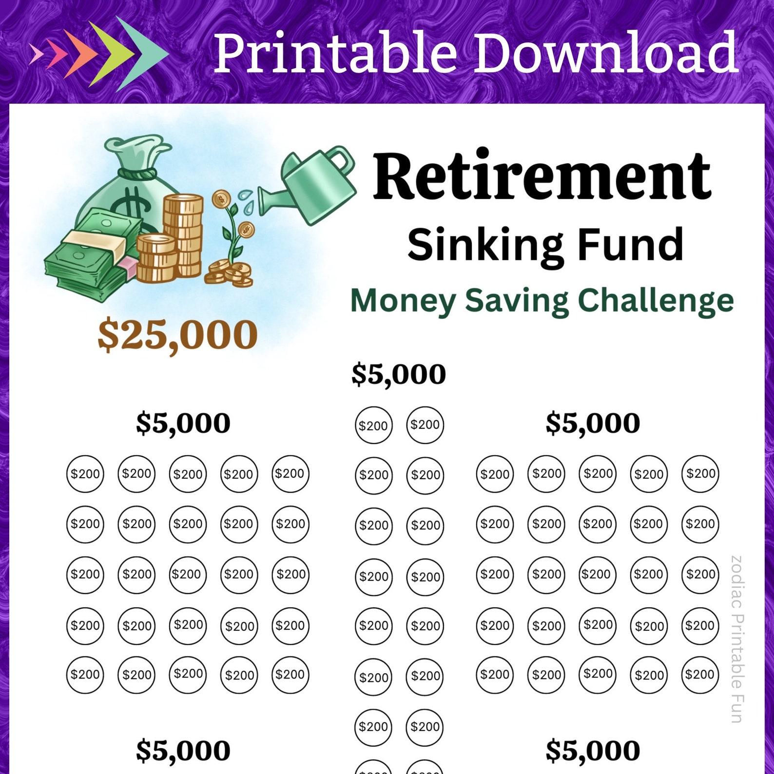 Retirement Fund Savings Challenge Printable for Golden Years Sinking ...