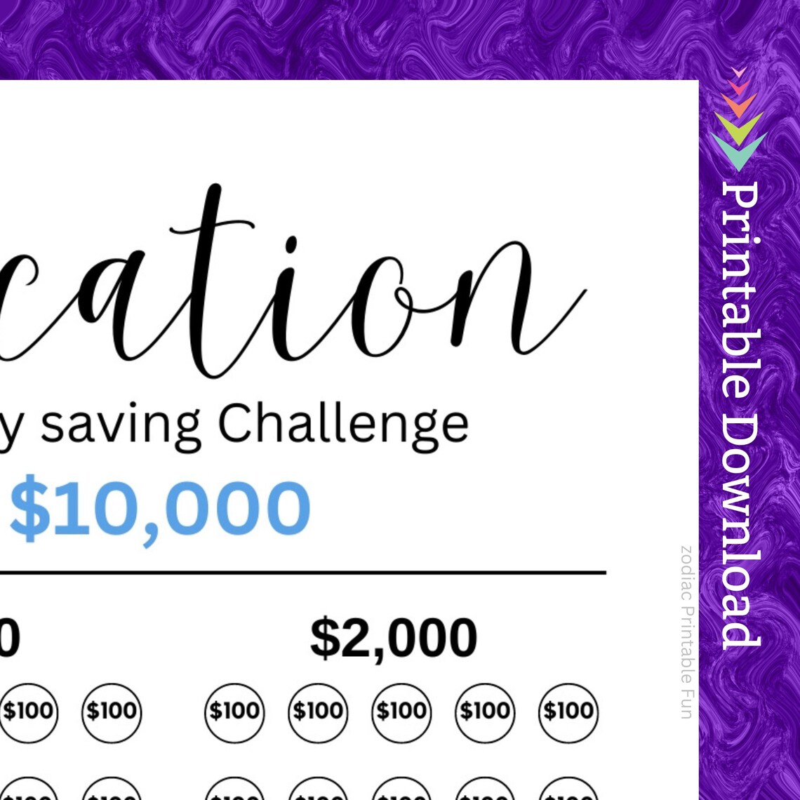 Family Vacation Cash Savings Challenge Printable for Saving Money for ...