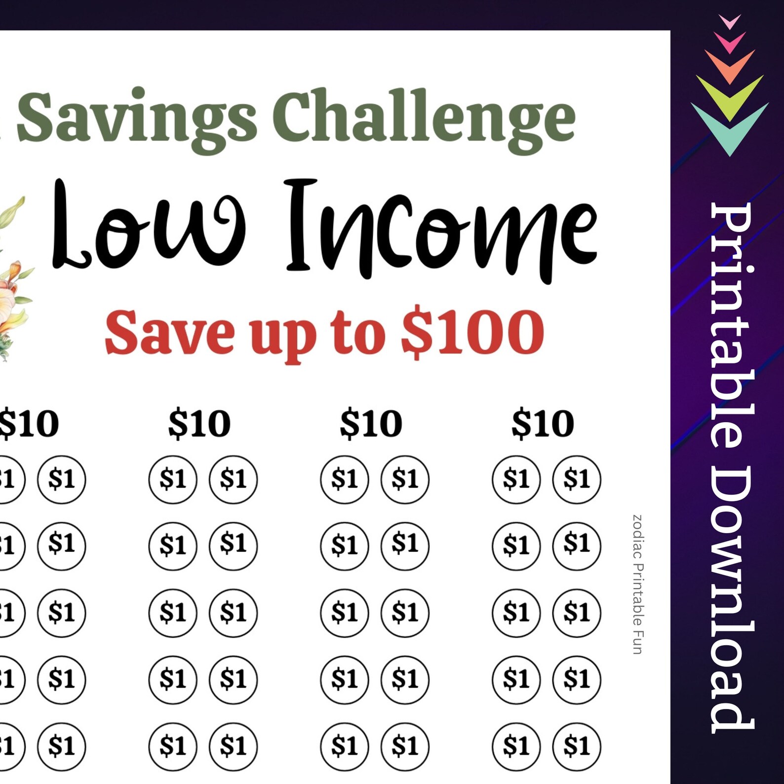 Low Income Savings Challenge Printable for Family Cash Budgeting Goal ...