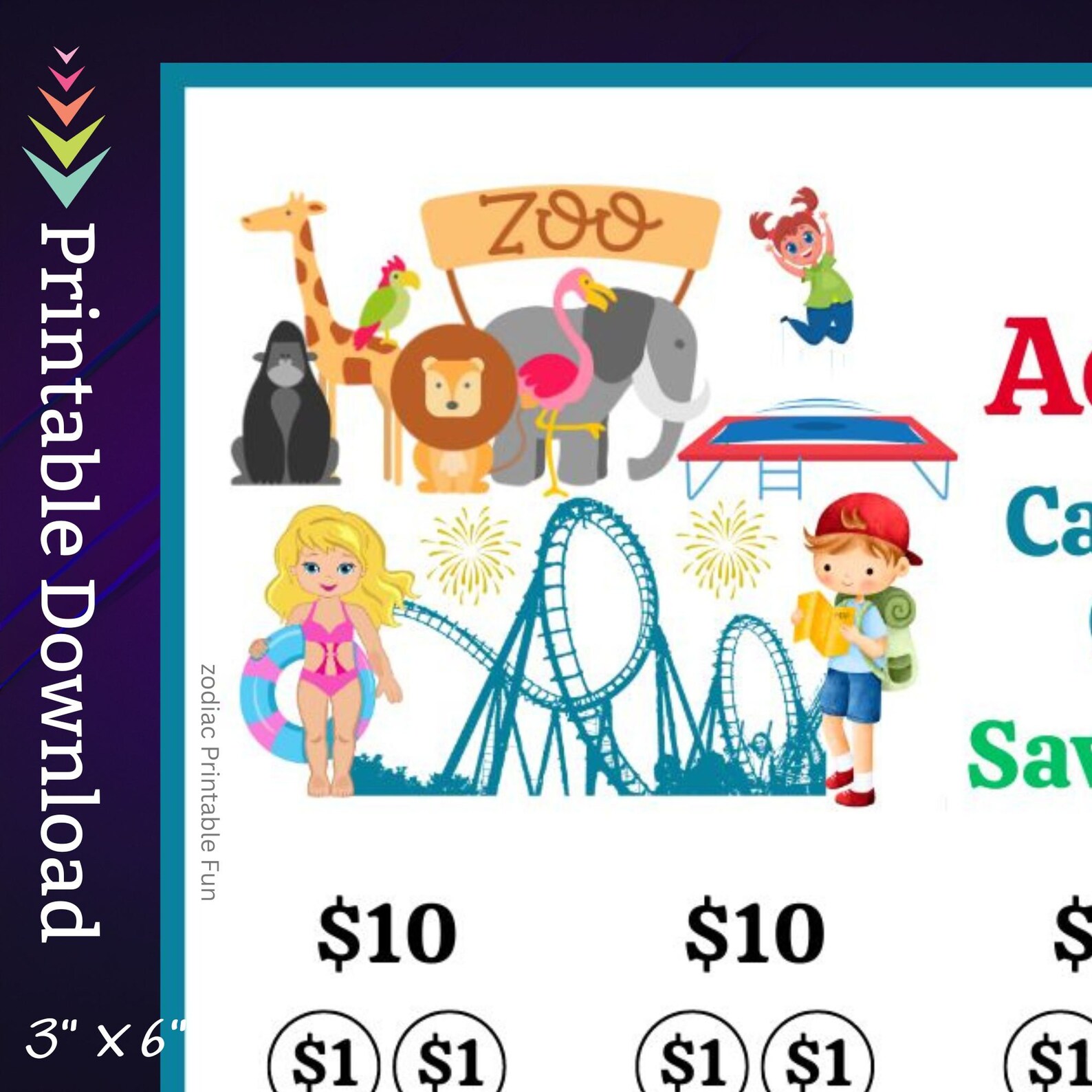 A6 Kids Activities Savings Challenge Printable for Family Fun Day Out ...