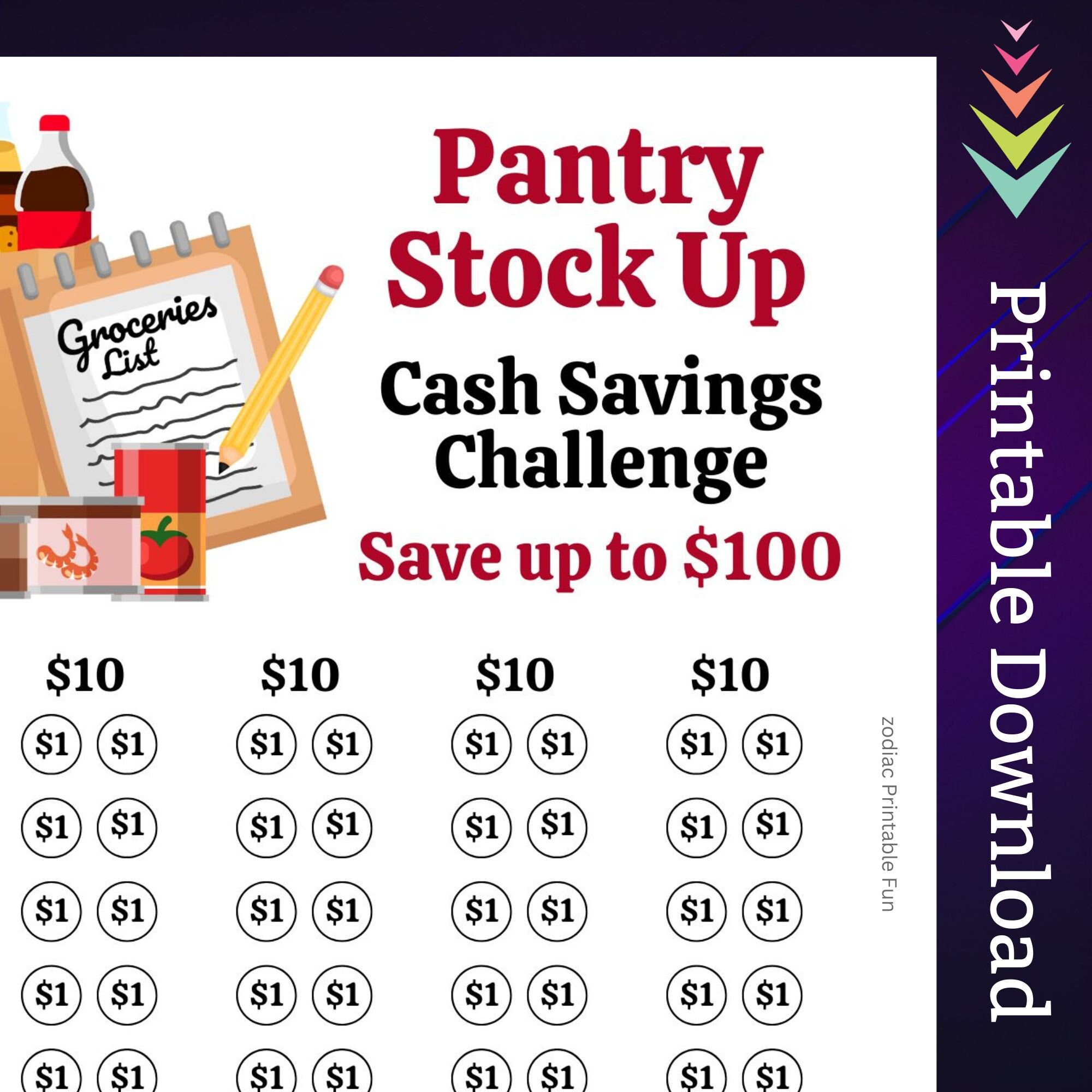 Pantry Stock up Savings Challenge Printable for Family Food Money ...