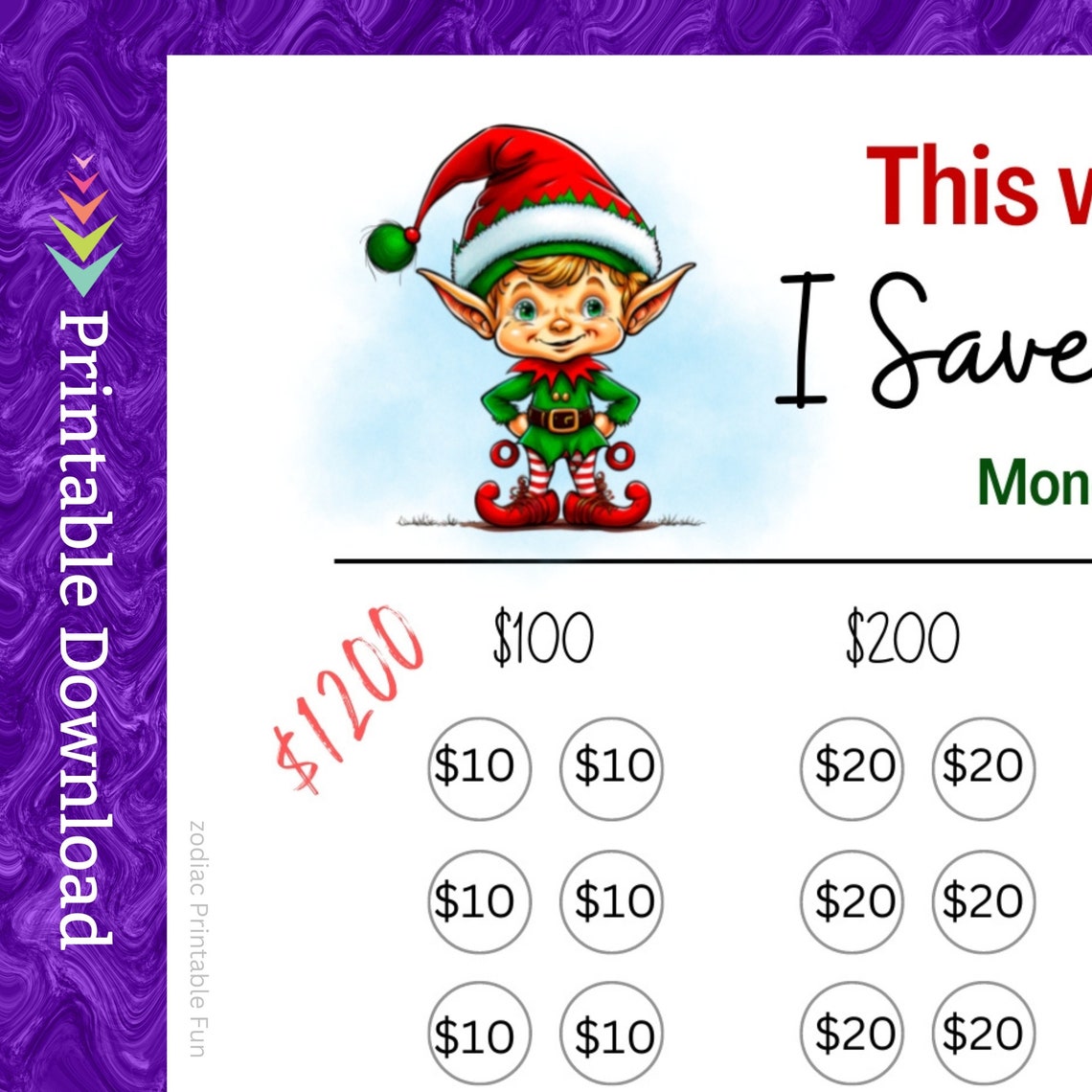 Christmas Savings Challenge Printable for Christmas Countdown Cash ...
