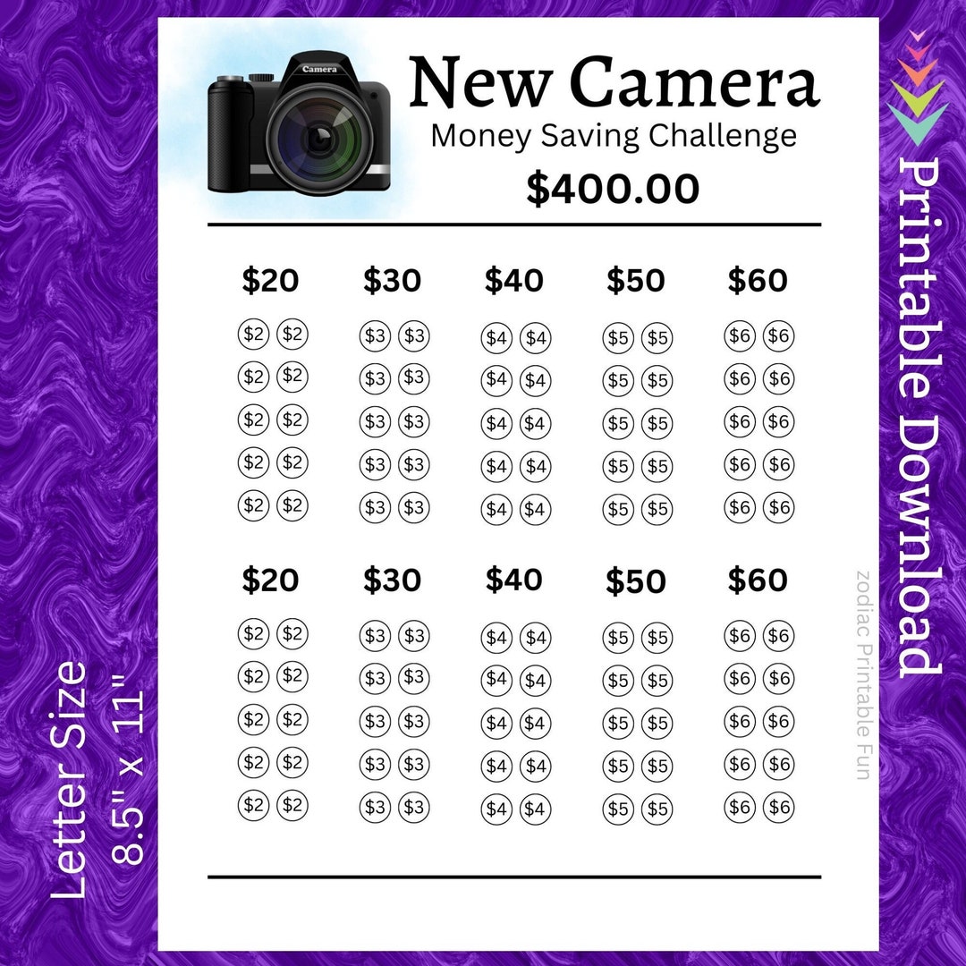 Camera Savings Challenge Printable Photography 35mm Film Camera Money ...