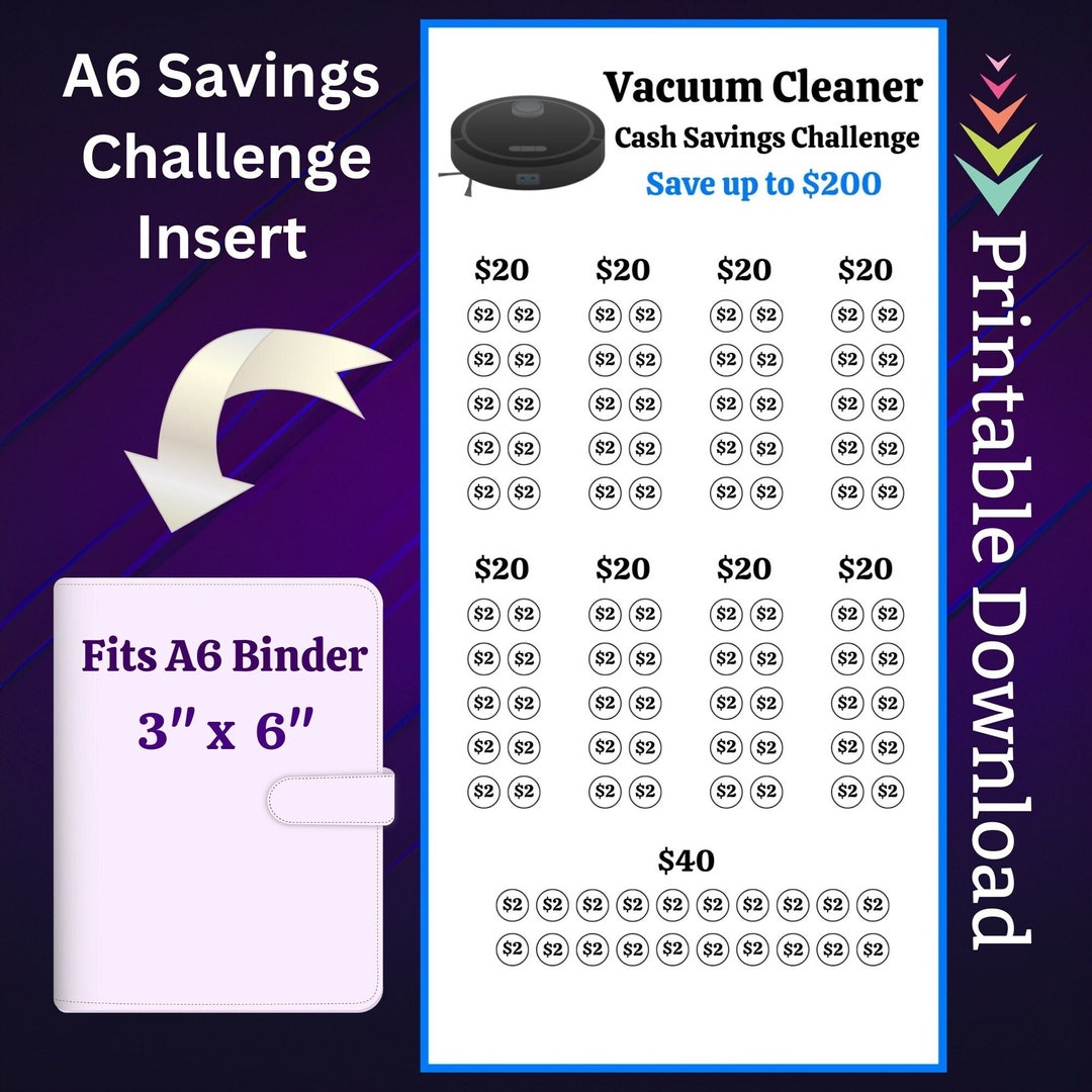 A6 Vacuum Savings Challenge Printable for Floor Cleaner Money Saving ...