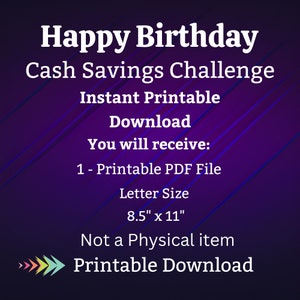 Happy Birthday Savings Challenge Printable for Birthday Party Cash ...