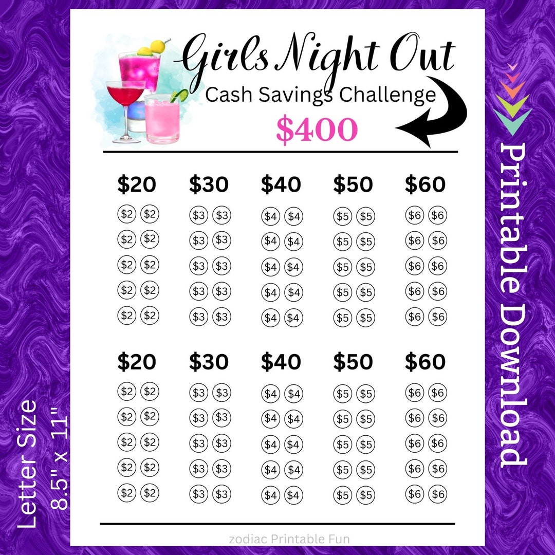 Girls Night Out Savings Challenge Printable for Girls Night Out Money ...