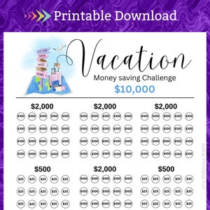 Family Vacation Cash Savings Challenge Printable for Saving Money for ...