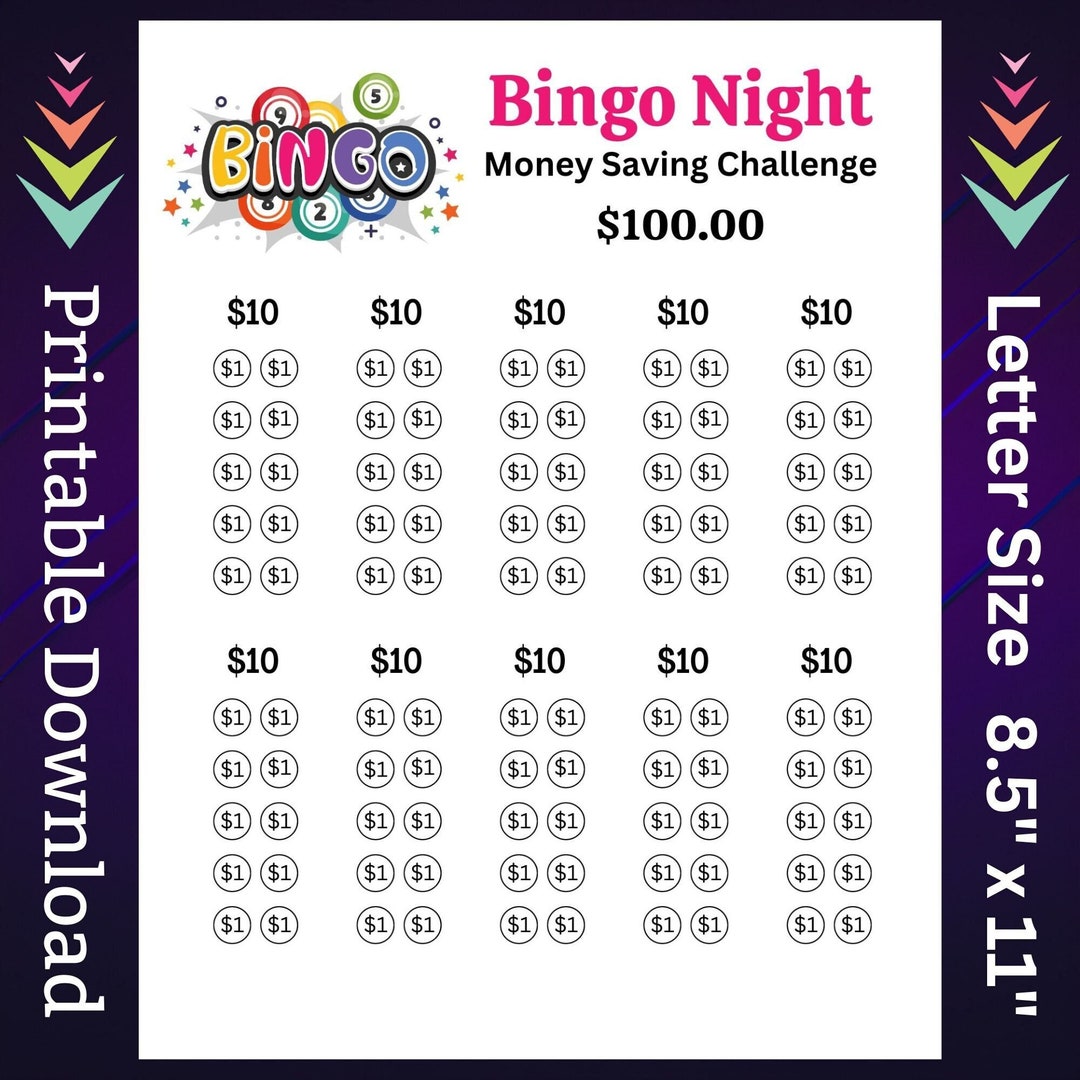 Bingo Night Savings Challenge Printable for Family Game Night Money ...
