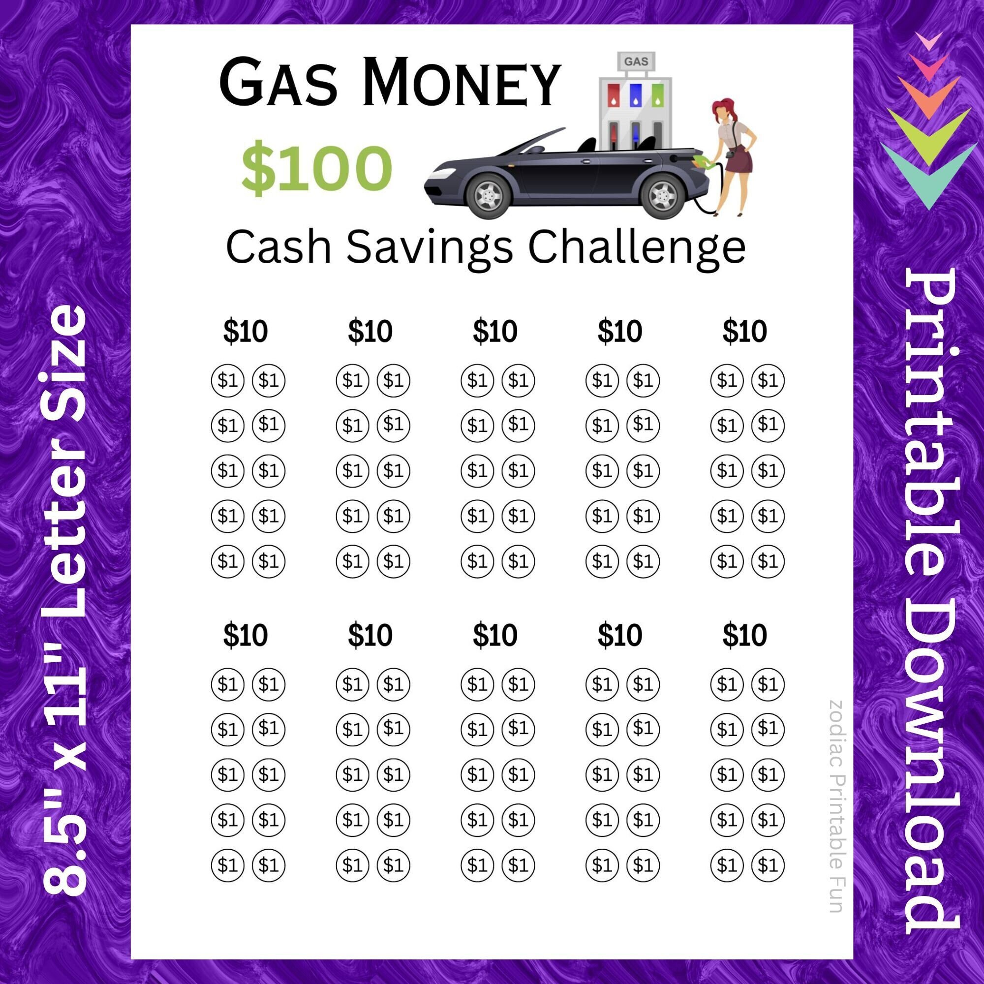 Car Gas Savings Challenge Printable for Car Gasoline for Automobile for ...