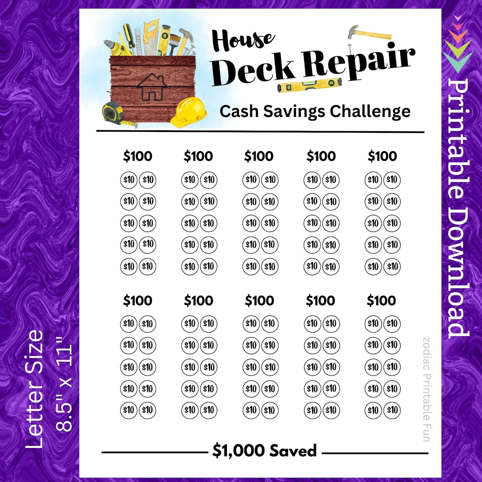 Home Savings Challenge Printable for Outdoor House Deck Repair - Etsy