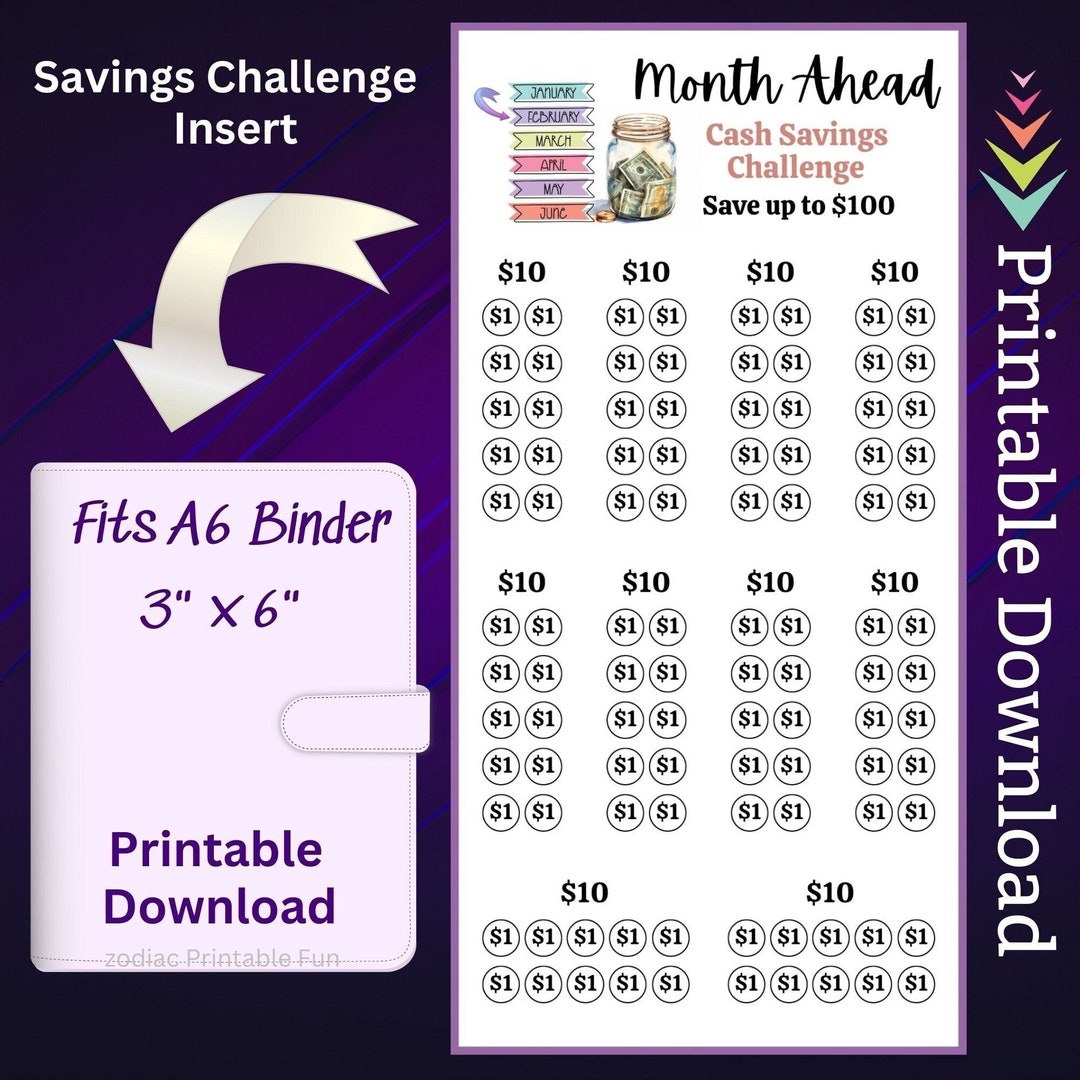 A6 Monthly Budget Savings Challenge Printable for Month Ahead Paycheck ...