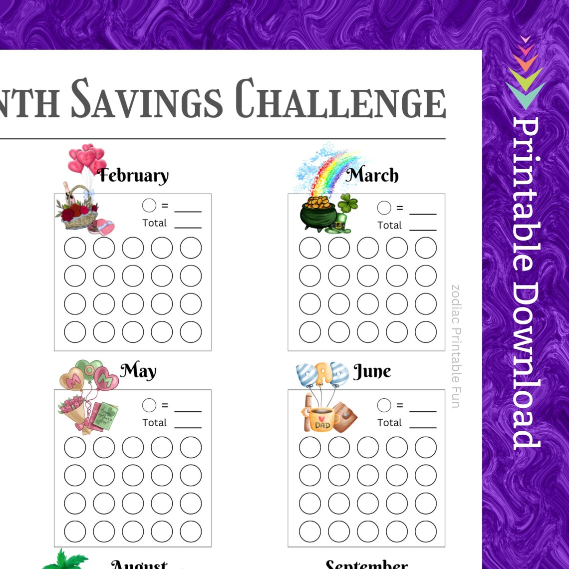 12 Month Savings Challenge Printable - Etsy