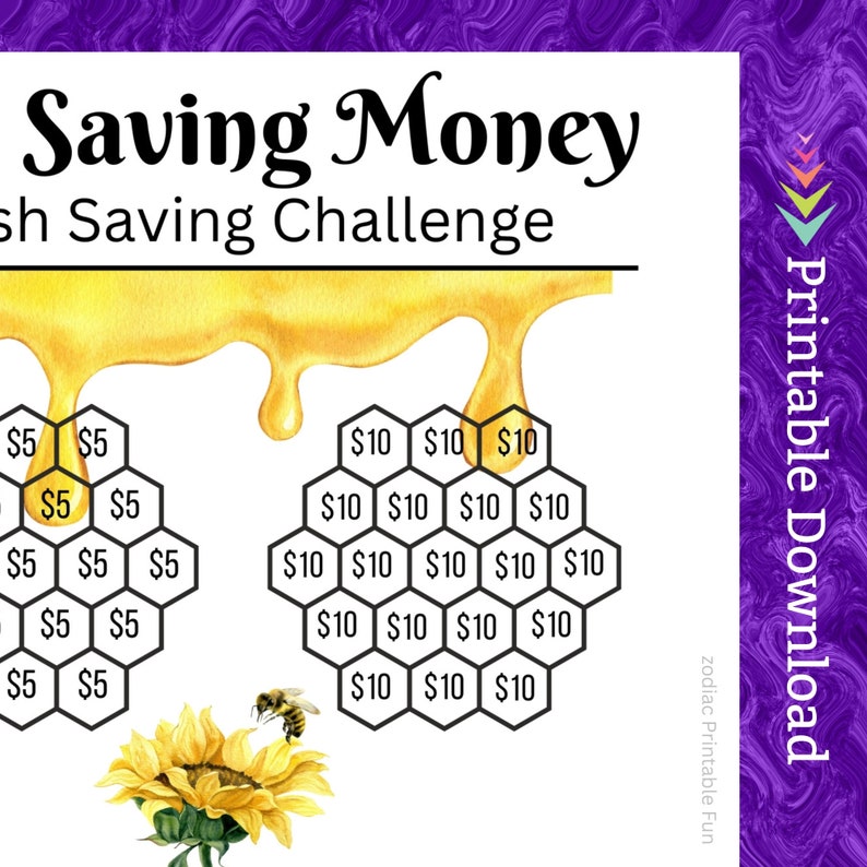 Honey Comb Saving Challenge Printable Sunflower Bee Savings - Etsy