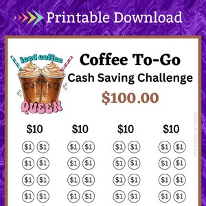 Coffee A6 Savings Challenge Printable Insert for Brewed Coffee Togo for ...