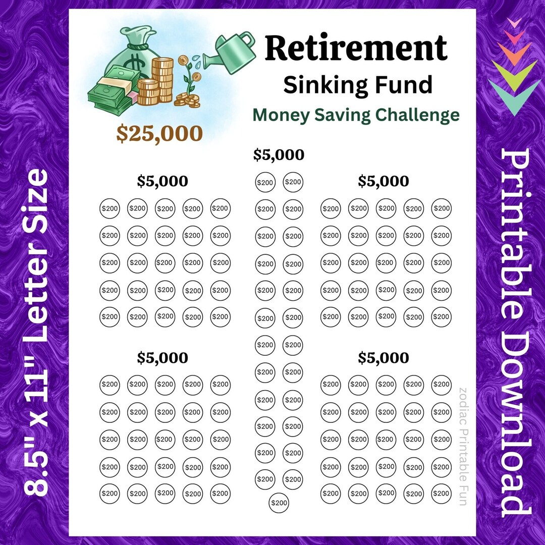 Retirement Fund Savings Challenge Printable for Golden Years Sinking ...
