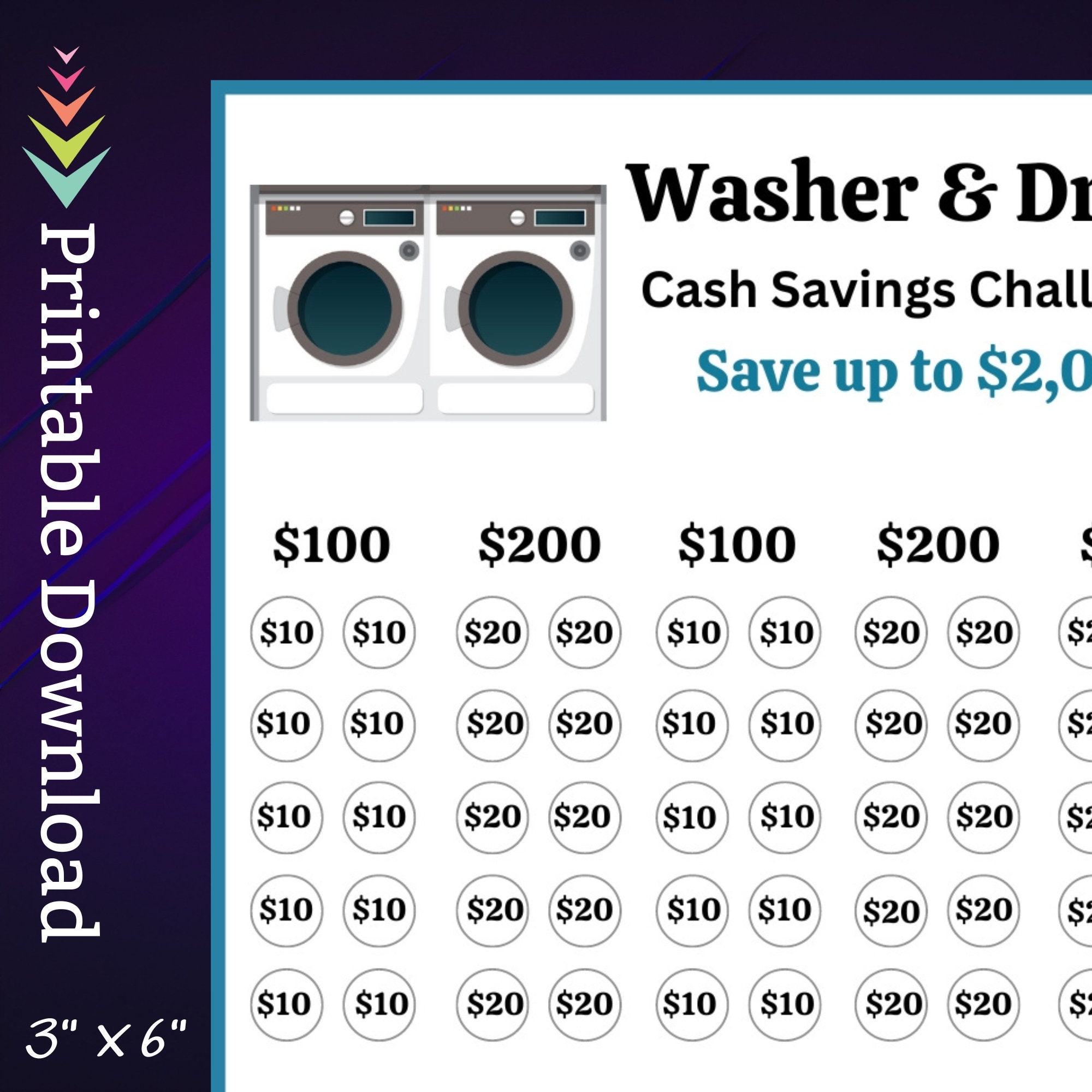 A6 Washer & Dryer Cash Savings Challenge Printable Budget Binder Insert ...