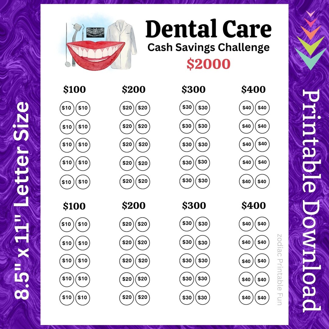 Dentist Savings Challenge Printable for Dental Emergency Care Money ...