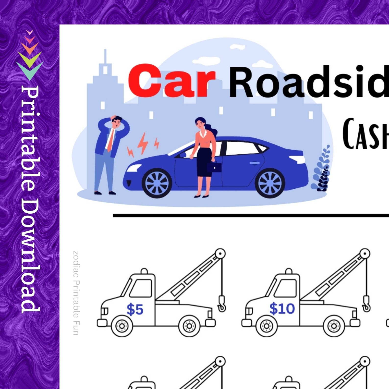 Car Savings Challenge Printable for Car Emergency Roadside Assistance ...