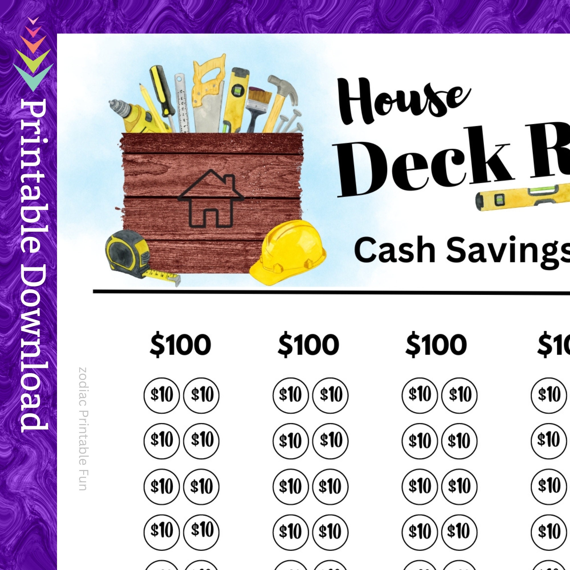 Home Savings Challenge Printable for Outdoor House Deck Repair - Etsy