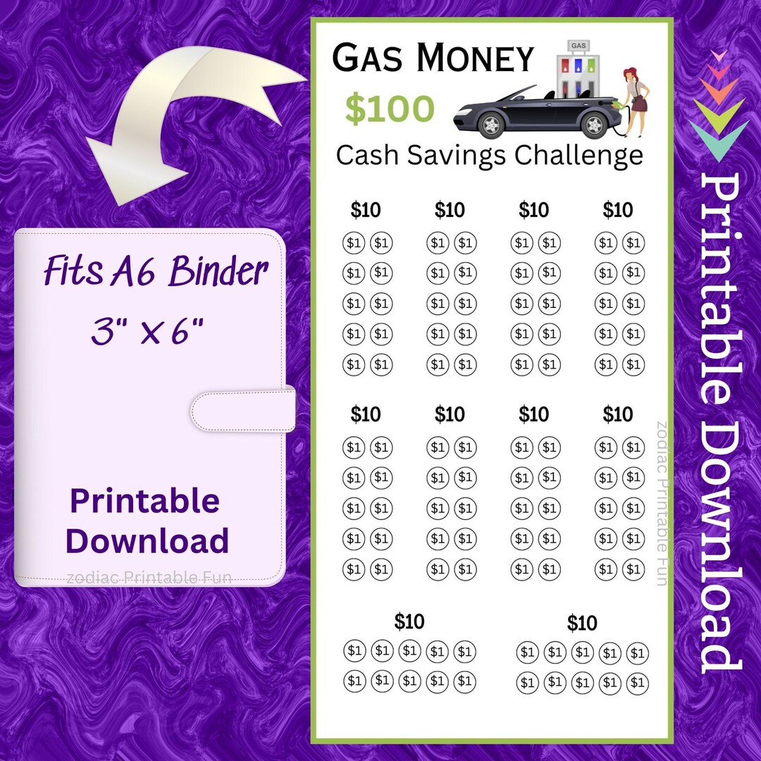 A6 Car Gas Savings Challenge Printable for Gasoline for Automobile for ...