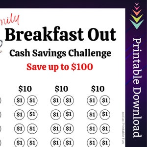 Breakfast Savings Challenge Printable for Morning Breakfast Food Money ...