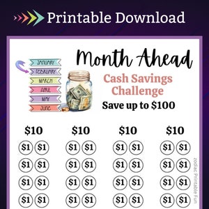 A6 Monthly Budget Savings Challenge Printable for Month Ahead Paycheck ...