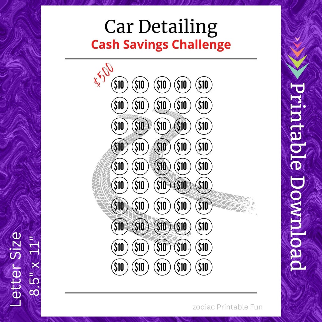 Auto Detailing Savings Challenge Printable for Car Wash Detail Money ...