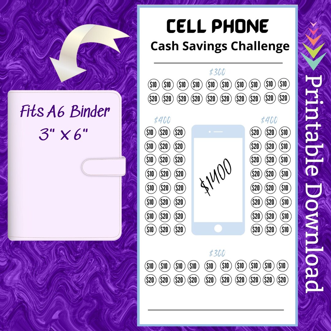 Smartphone Savings Challenge A6 Mini Budget Binder Insert Printable for ...