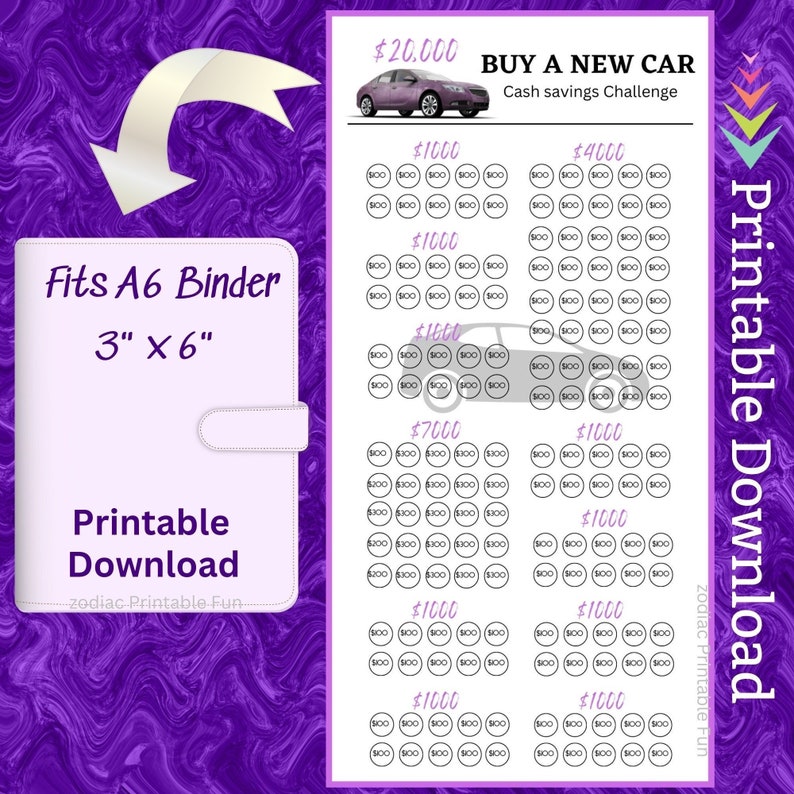 A6 New Car Savings Challenge Printable for First Car Money - Etsy