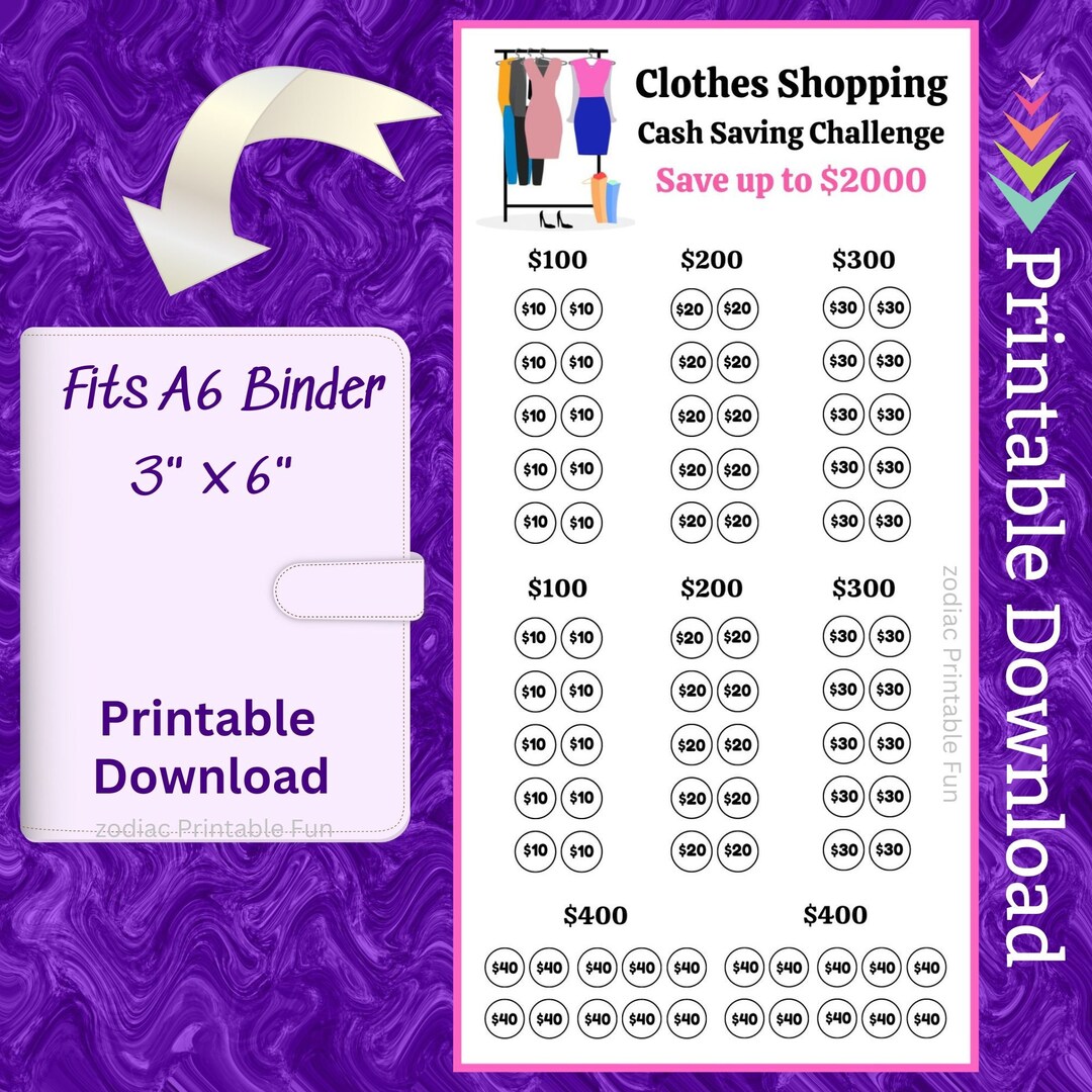 Clothes Shopping Cash Budget Saving Challenge Tracker Printable A6 Size ...