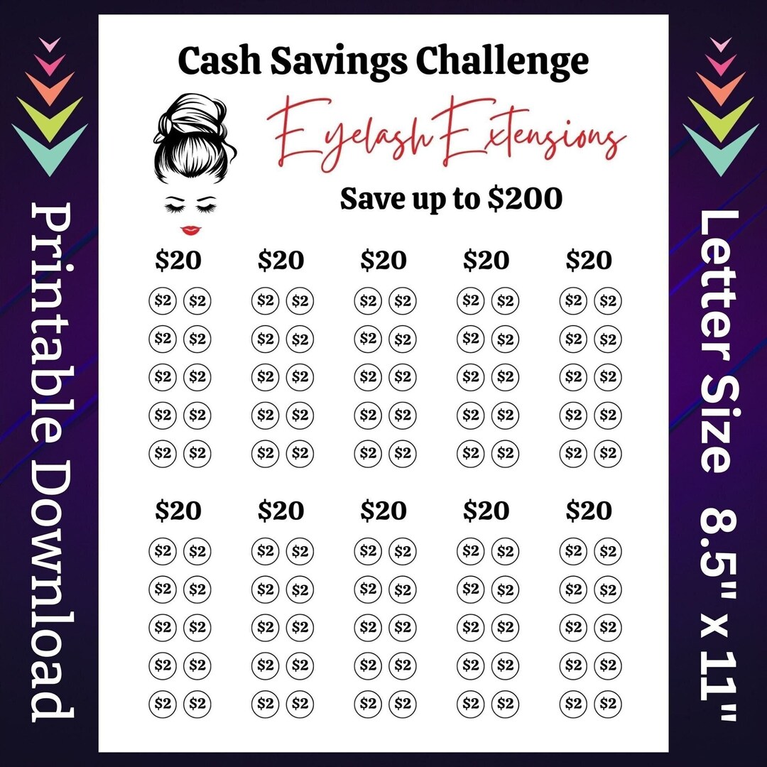 Eyelash Extensions Savings Challenge Printable for Women Selfcare Money ...