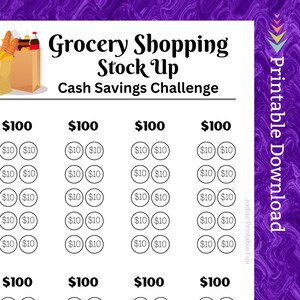 Grocery Saving Challenge Printable for Kitchen Pantry Stock up on Food ...