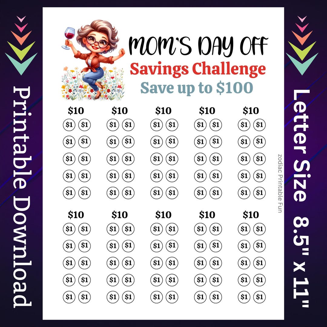 Mom Day off Savings Challenge Printable Women Self Care Money Saving ...