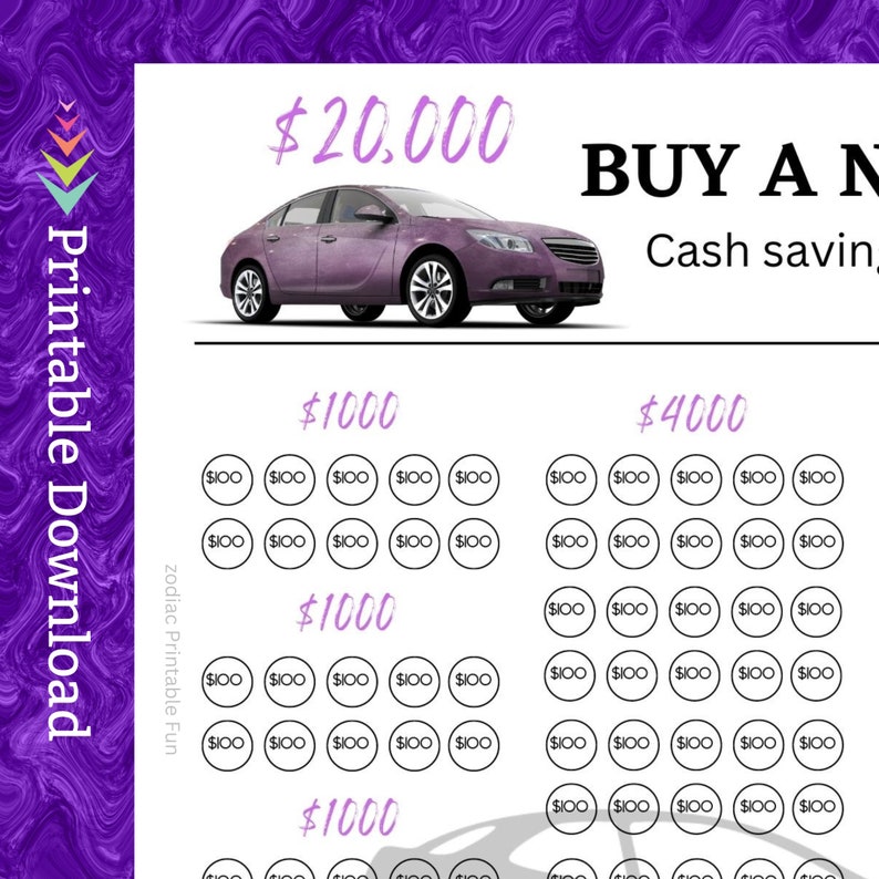 New Car Cash Savings Challenge Printable for Vehicle Purchase - Etsy
