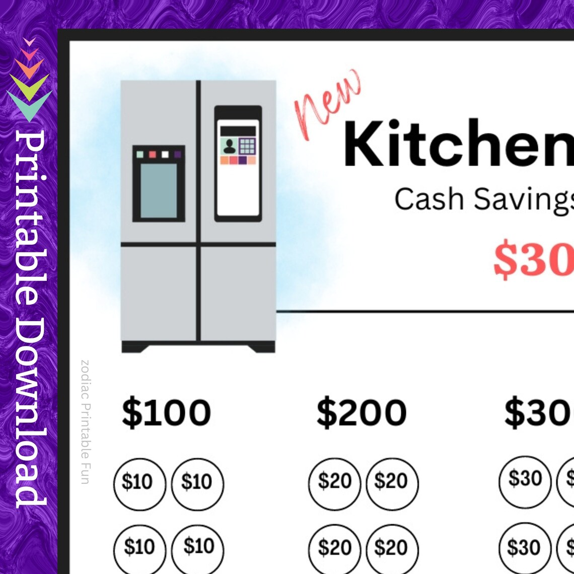 A6 Savings Challenge Printable Insert for New Kitchen Refrigerator ...