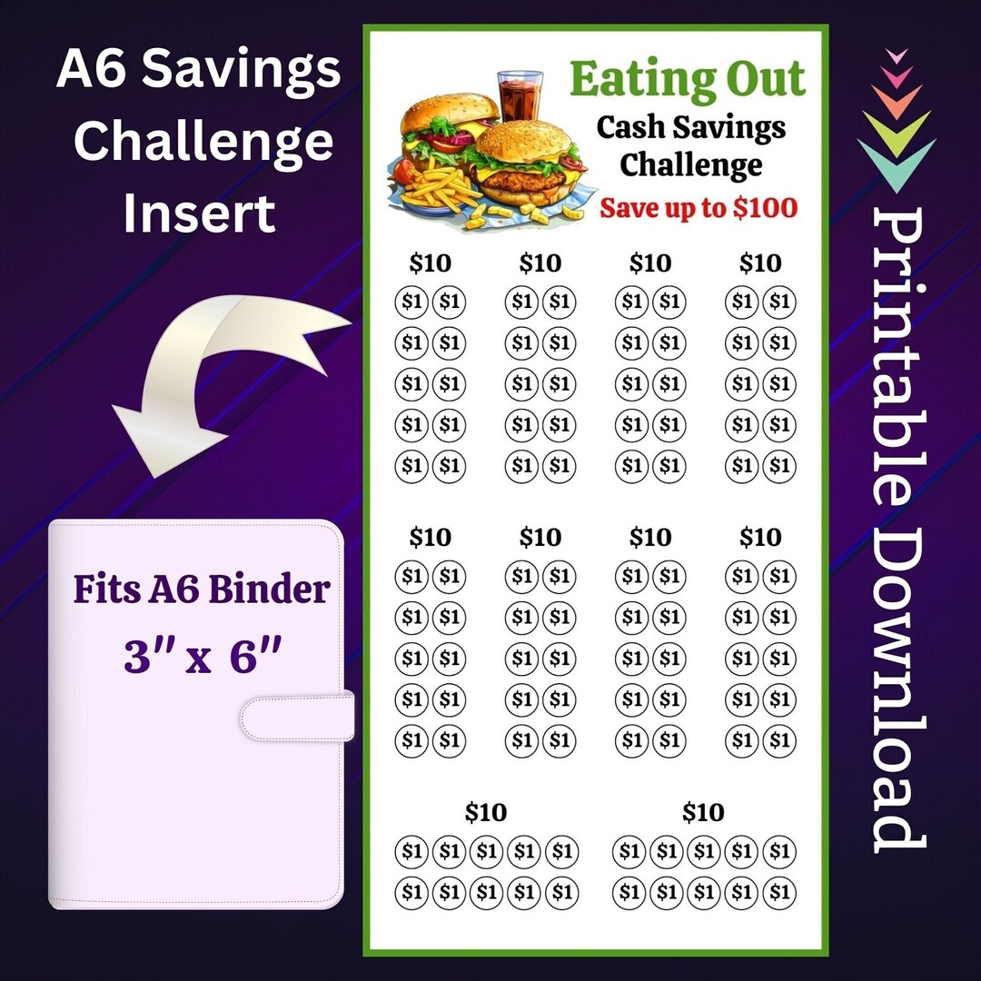 A6 Eating Out Savings Challenge Printable for Family Food Night Out ...