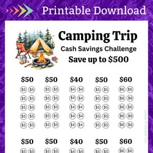 Camping Trip Savings Challenge Printable for Family Road Trip Money ...
