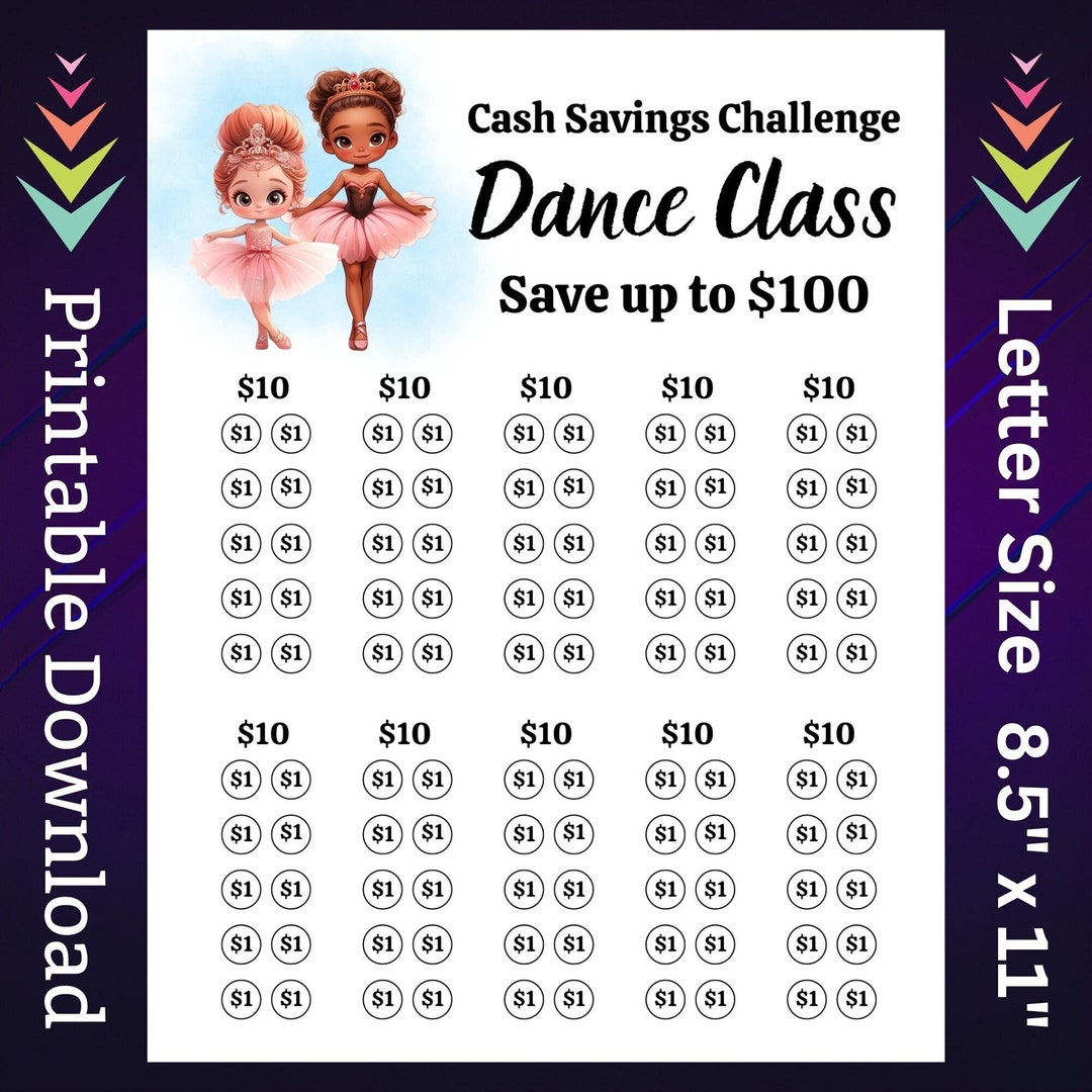 Girls Dance Savings Challenge Printable for Ballet Class Money Saving ...