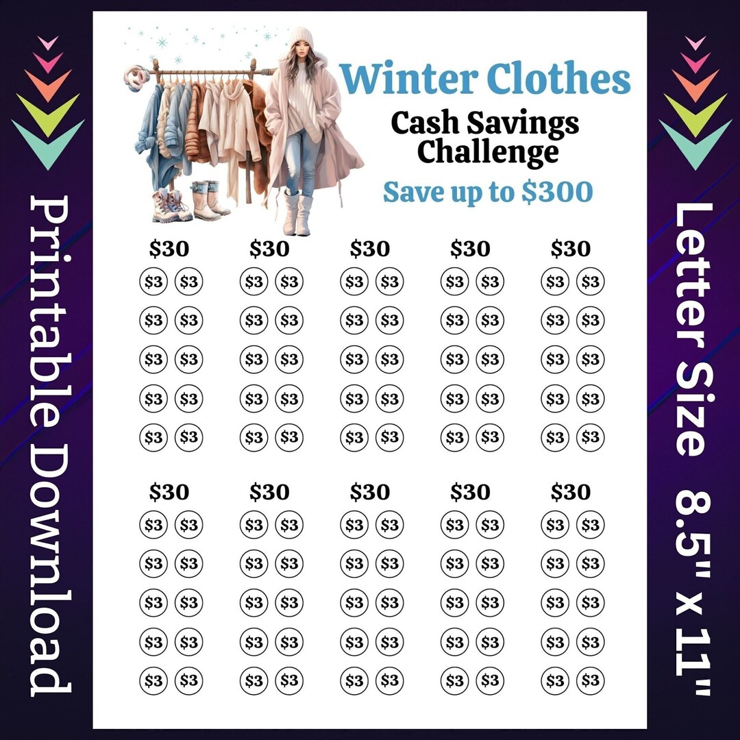 Women Winter Clothes Savings Challenge Printable for Ladies Warm Winter ...